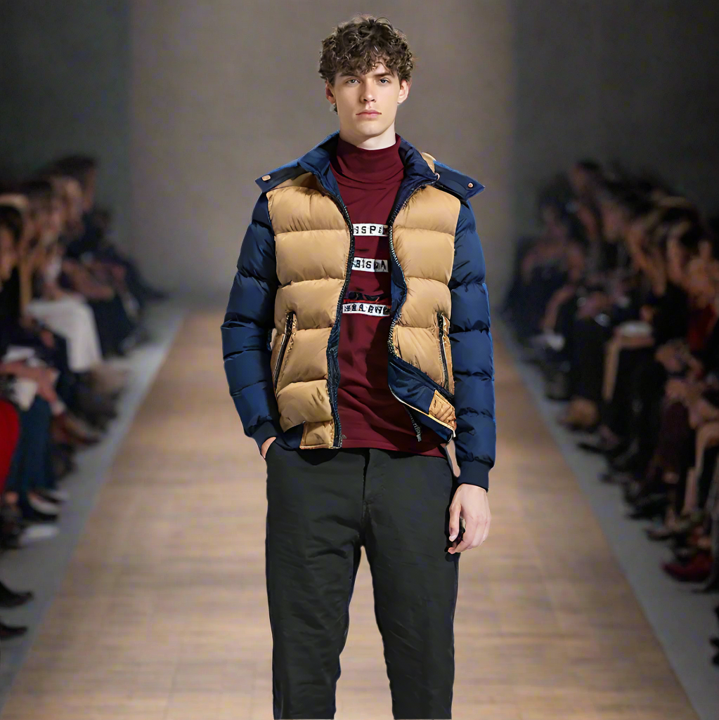 Mens Two Tone Puffer Jacket with Removable Hood – Onetify