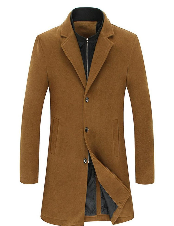 Mens Wool Blend Dual Collar Classic Mid Length Coat in Brown – Onetify