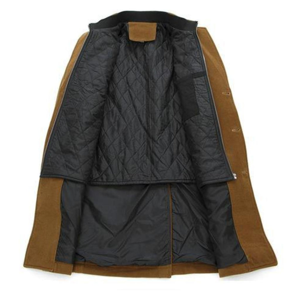 Mens Wool Blend Dual Collar Classic Mid Length Coat in Brown – Onetify
