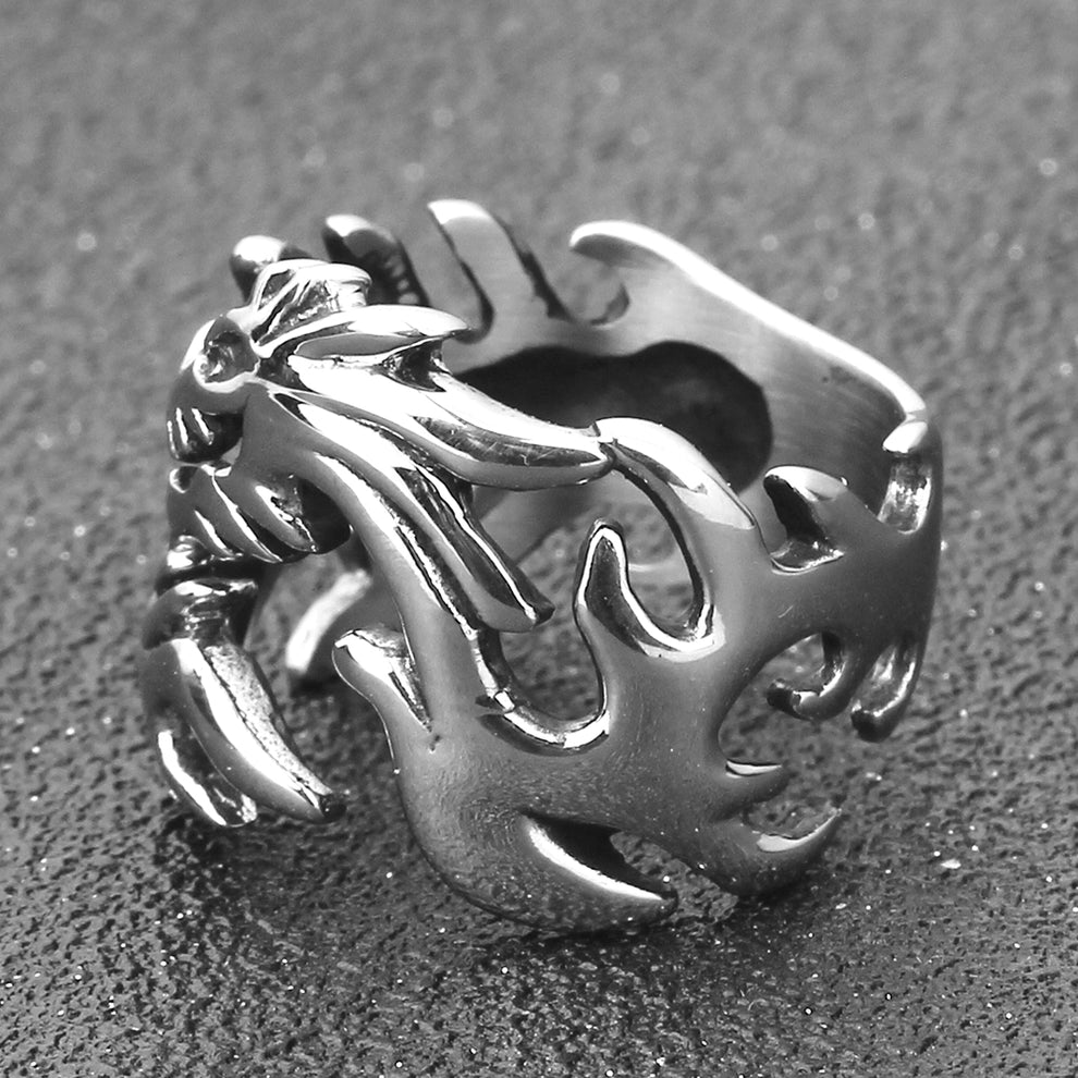 Mens Stainless Steel Dragon Flame Design Ring – Onetify