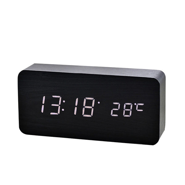 LED Desk Dark Wooden Digital Alarm Clock with Temperature Display – Onetify