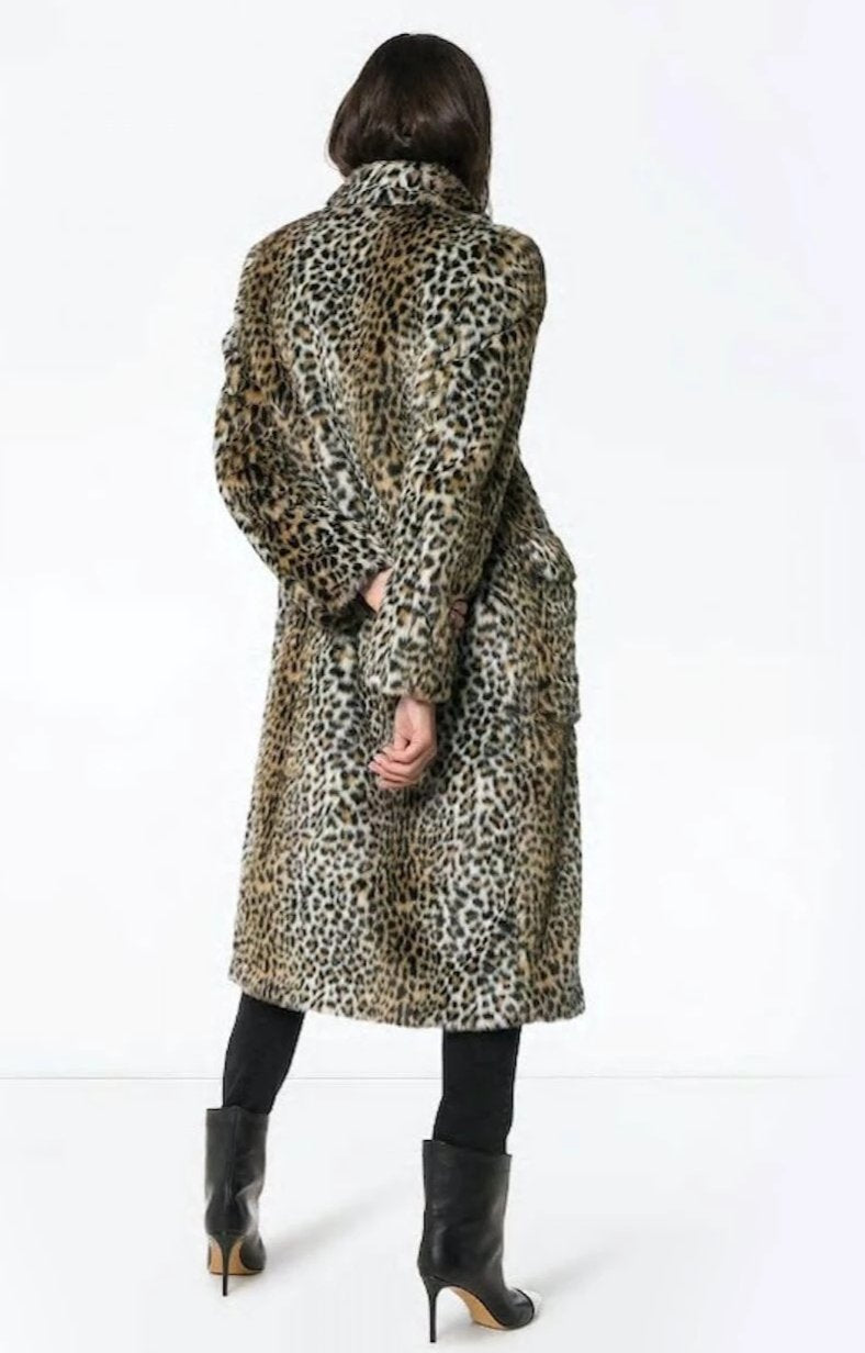 Womens Faux Fur Leopard Long Coat with Pockets – Onetify