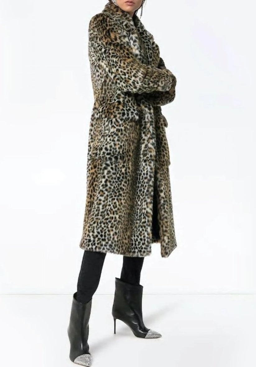 Womens Faux Fur Leopard Long Coat with Pockets – Onetify